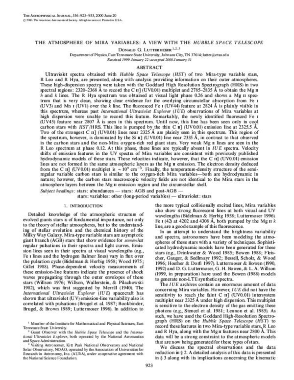 (PDF) The Atmosphere of Mira Variables: A View with theHubble Space ...