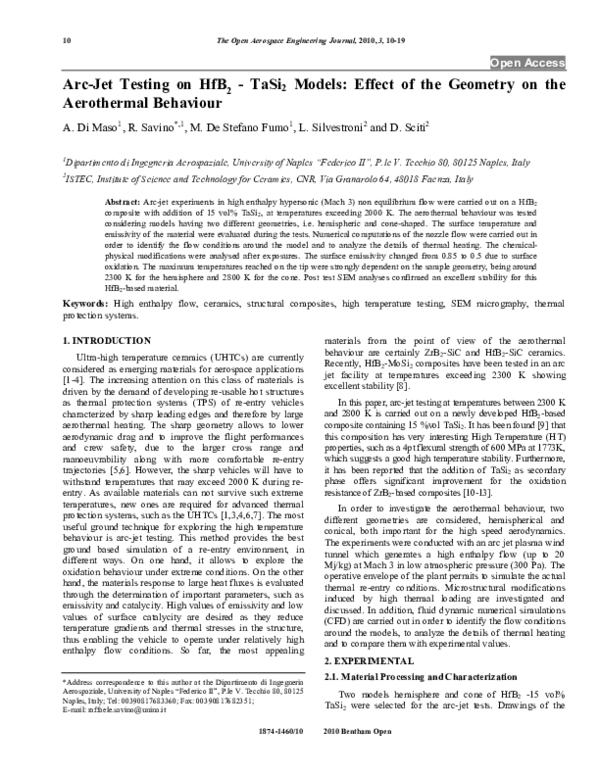 (PDF) Arc-Jet Testing on HfB - TaSi Models: Effect of the Geometry on ...