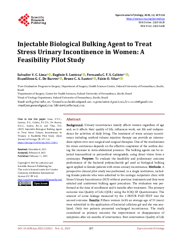 (PDF) Injectable Biological Bulking Agent to Treat Stress Urinary ...