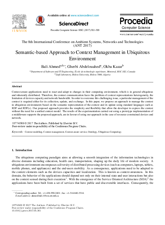 (PDF) Semantic-based Approach to Context Management in Ubiquitous Environment