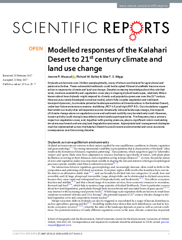 (PDF) Modelled responses of the Kalahari Desert to 21st century climate ...