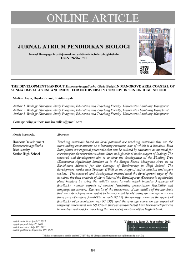 (PDF) THE DEVELOPMENT HANDOUT Excoecaria agallocha (Buta Buta) IN ...