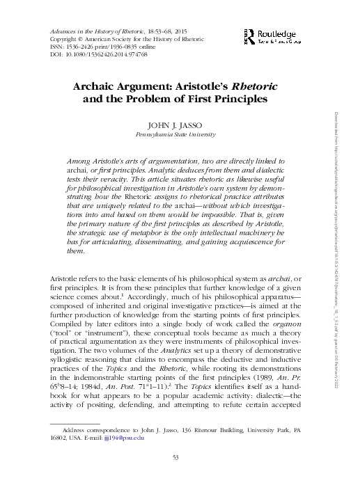 (PDF) Archaic Argument: Aristotle’s Rhetoric and the Problem of First ...