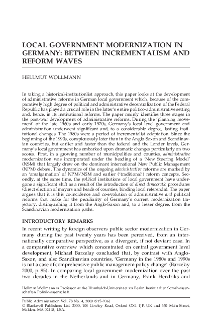 (PDF) Local Government Modernization in Germany: Between Incrementalism ...
