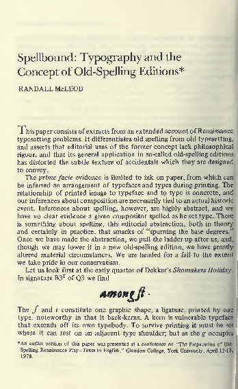 (PDF) Spellbound: Typography and the Concept of Old-Spelling Editions