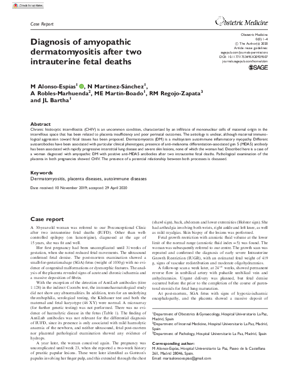(PDF) Diagnosis of amyopathic dermatomyositis after two intrauterine ...