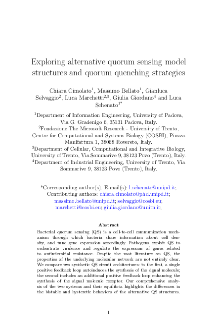 (PDF) Exploring alternative quorum sensing model structures and quorum ...