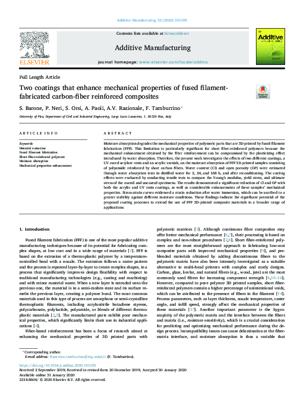 (PDF) Two coatings that enhance mechanical properties of fused filament-fabricated carbon-fiber ...