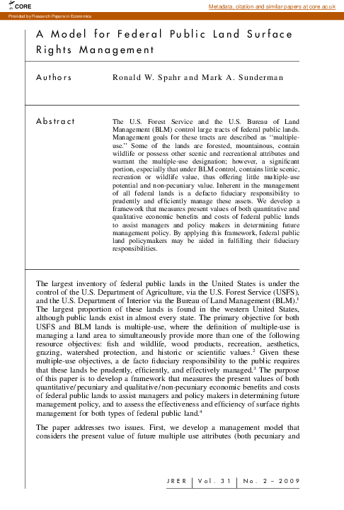(PDF) Framework for Federal Land Management Policy