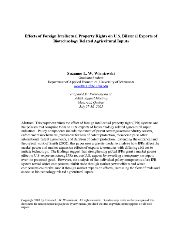 (PDF) Effects of Foreign Intellectual Property Rights on U.S. Bilateral ...