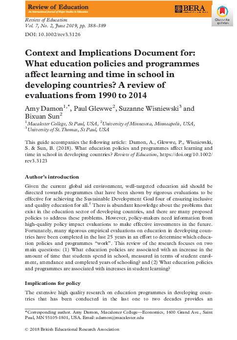 (PDF) Context and Implications Document for: What education policies and programmes affect ...