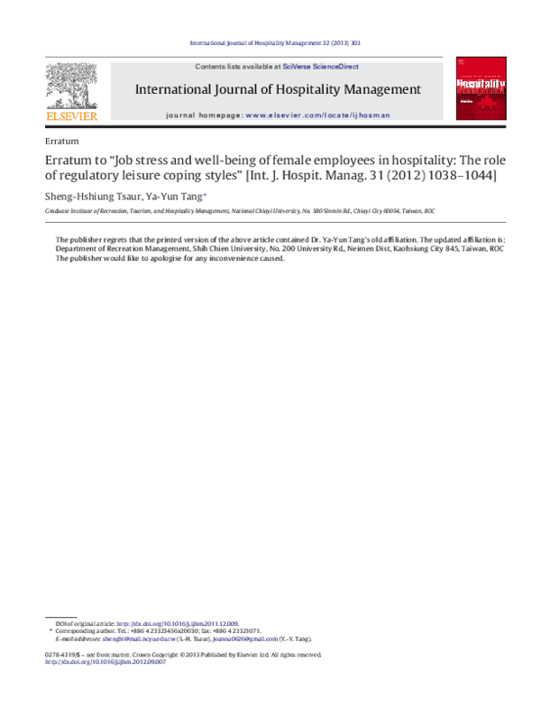 (PDF) Erratum to “Job stress and well-being of female employees in ...