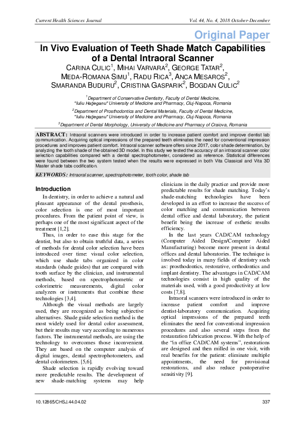 (PDF) In Vivo Evaluation of Teeth Shade Match Capabilities of a Dental ...