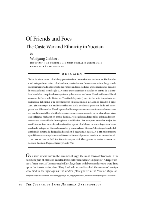 (PDF) Of Friends and Foes: The Caste War and Ethnicity in Yucatan