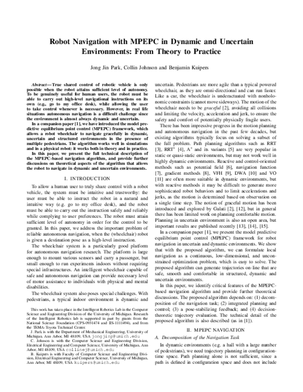 Pdf Robot Navigation With Mpepc In Dynamic And Uncertain Environments From Theory To Practice