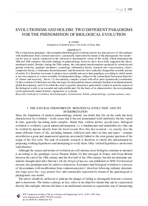(PDF) Evolutionism and holism