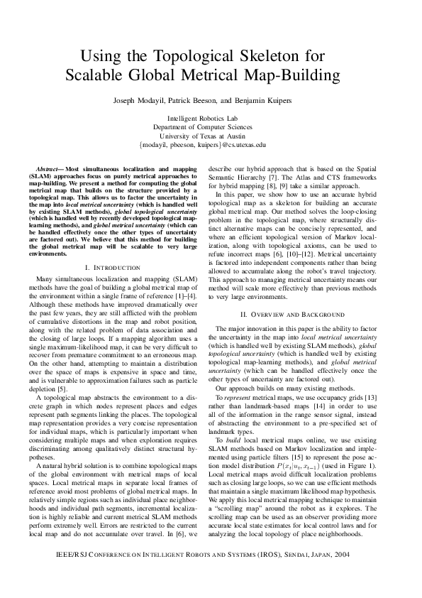 (PDF) Using the topological skeleton for scalable global metrical map-building