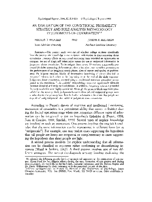(PDF) An Evaluation of the Conditional Probability Strategy and Rule-Analysis Methodology in ...