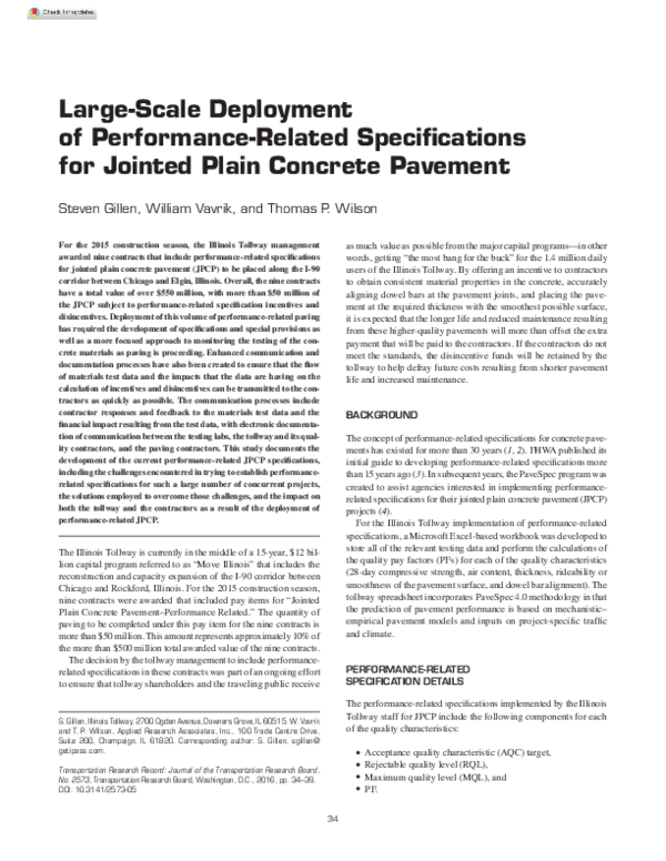 (PDF) Large-Scale Deployment of Performance-Related Specifications for Jointed Plain Concrete ...
