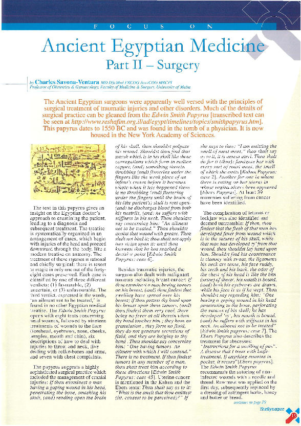 (PDF) Ancient Egyptian medicine : part 2 : surgery