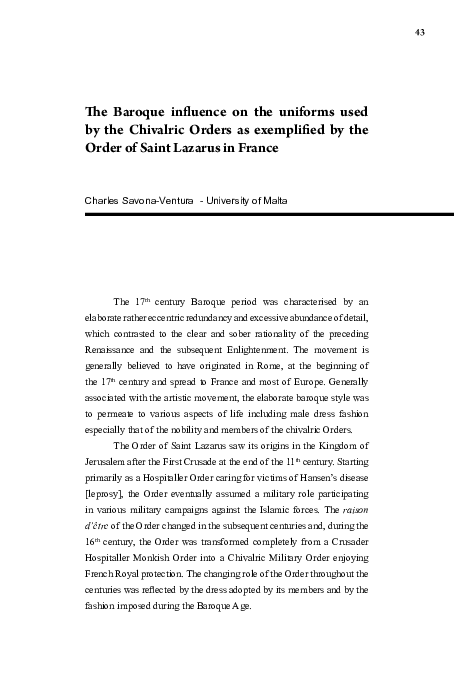 (PDF) The Baroque influence on the uniforms used by the Chivalric ...