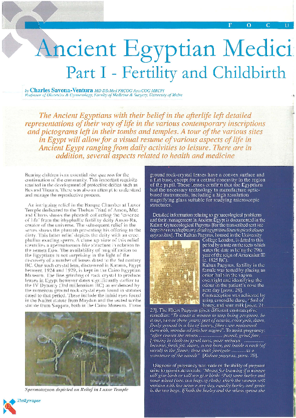 (PDF) Ancient Egyptian medicine : part 1 : fertility and childbirth