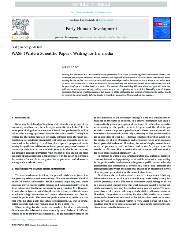 (PDF) WASP (Write a Scientific Paper): Writing for the media