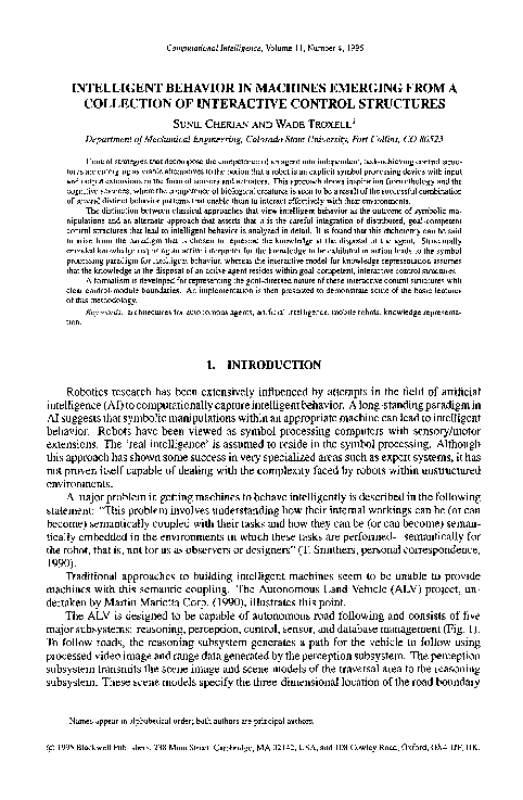 (PDF) Intelligent Behavior in Machines Emerging from a Collection of ...