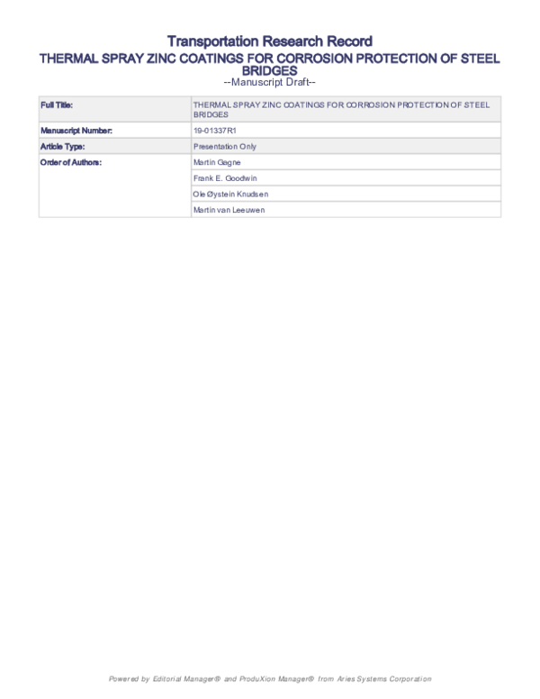 (PDF) Thermal Spray Zinc Coatings for Corrosion Protection of Steel Bridges