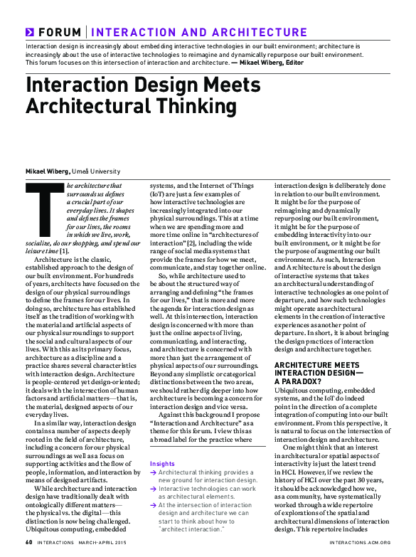 (PDF) Interaction design meets architectural thinking