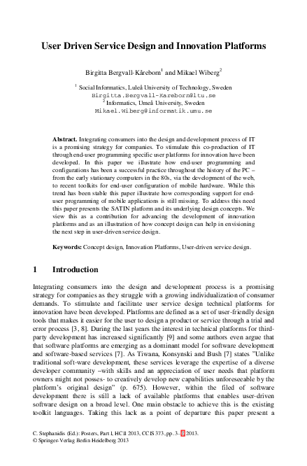 (PDF) User Driven Service Design and Innovation Platforms