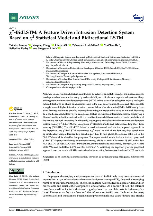 Pdf χ2 Bidlstm A Feature Driven Intrusion Detection System Based On χ2 Statistical Model And