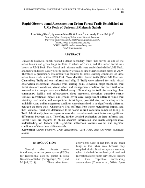 (PDF) Rapid Observational Assessment on Urban Forest Trails Established ...