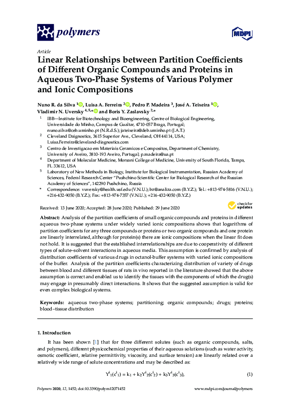 (PDF) Linear Relationships between Partition Coefficients of Different Organic Compounds and ...