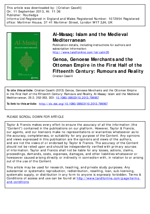 (PDF) Caselli C., Genoa, Genoese Merchants and the Ottoman Empire