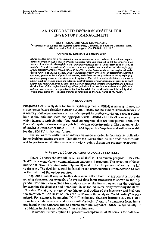 (PDF) An integrated decision system for inventory management