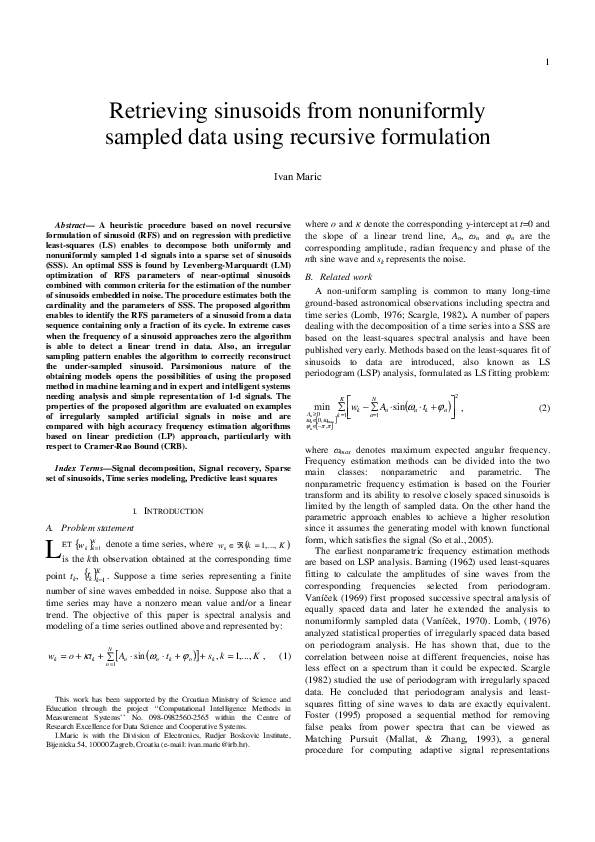 (PDF) Retrieving sinusoids from nonuniformly sampled data using ...