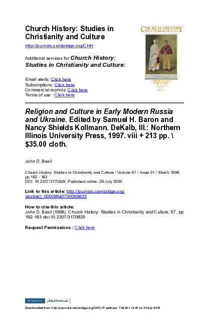 (PDF) Religion and Culture in Early Modern Russia and Ukraine