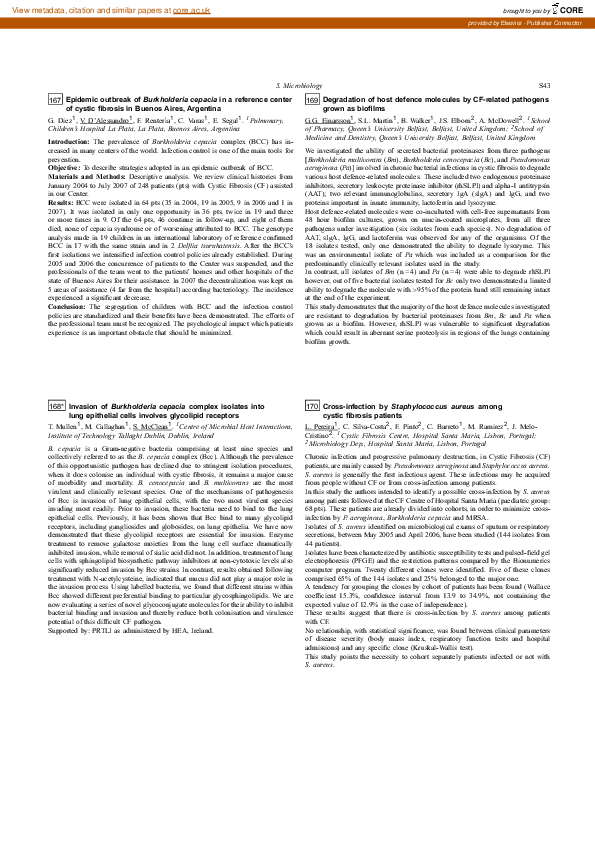 (PDF) Epidemic outbreak of Burkholderia cepacia in a reference center of cystic fibrosis in ...