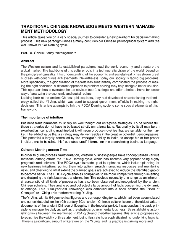 (PDF) Traditional Chinese Knowledge Meets Western Management Methodology