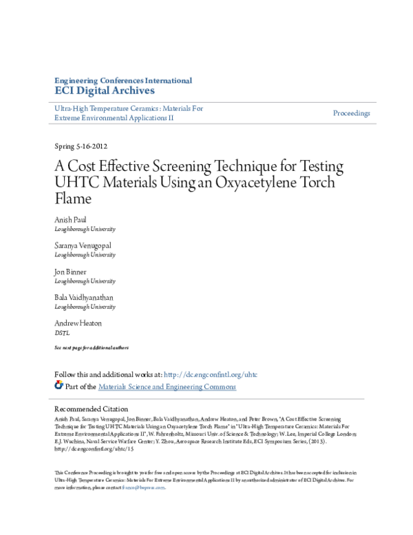 (PDF) A Cost Effective Screening Technique for Testing UHTC Materials ...