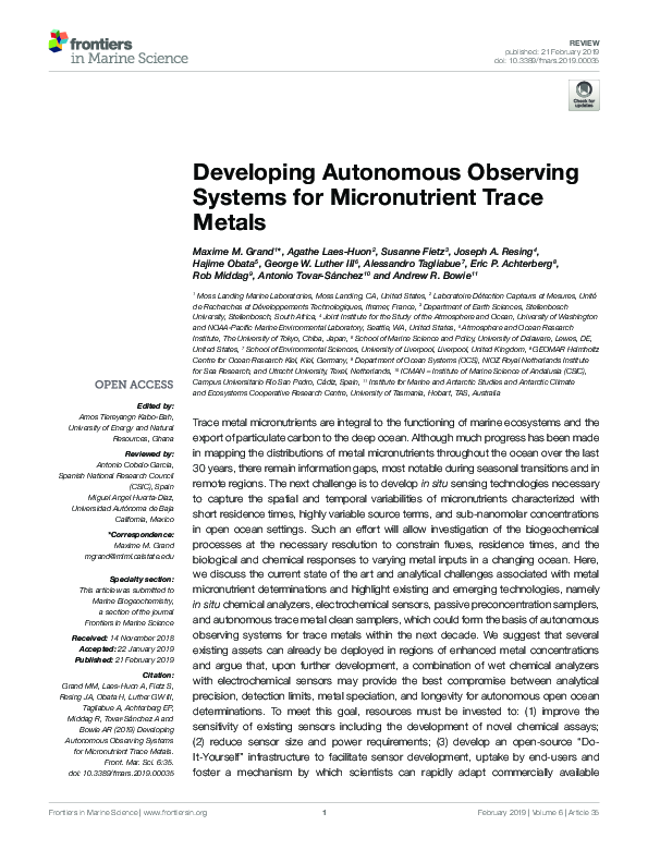 (PDF) Developing Autonomous Observing Systems for Micronutrient Trace Metals