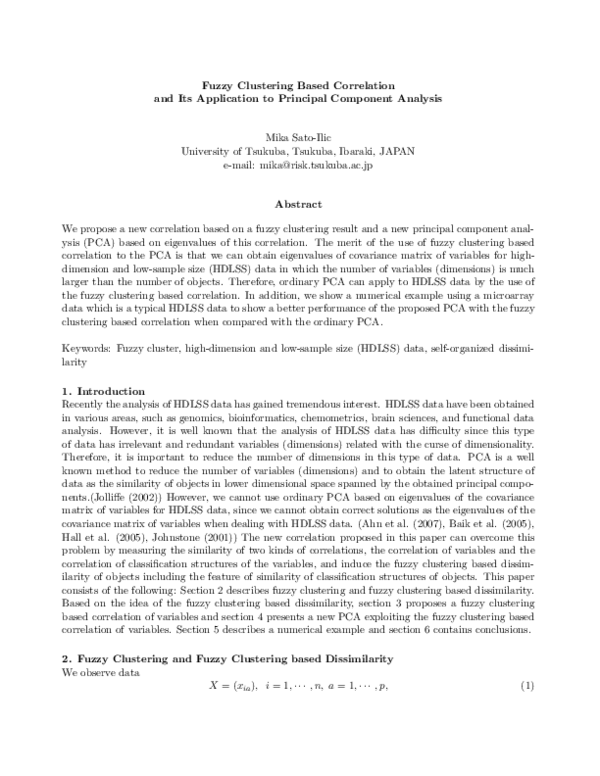 (PDF) Fuzzy Clustering Based Correlation and Its Application to Principal Component Analysis