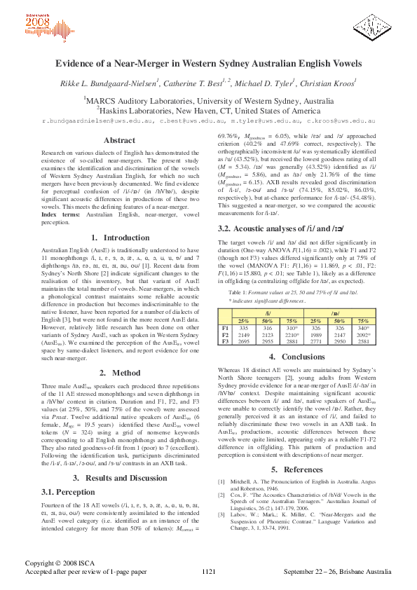 (PDF) Evidence of a near-merger in Western Sydney Australian English vowels
