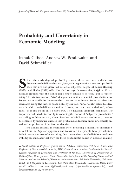 (PDF) Probability and Uncertainty in Economic Modeling