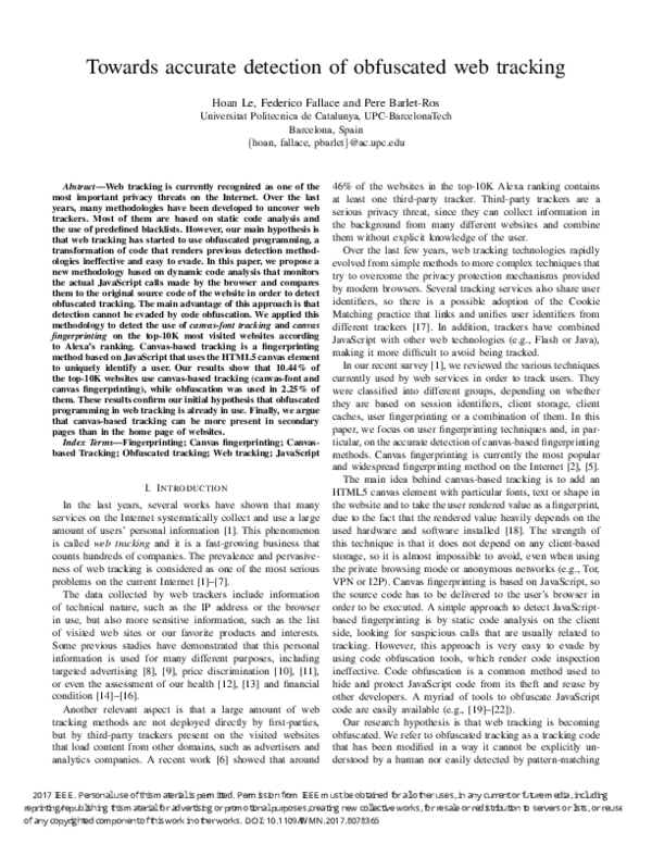 (PDF) Towards accurate detection of obfuscated web tracking