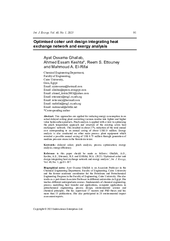 (PDF) Optimised coker unit design integrating heat exchange network and ...