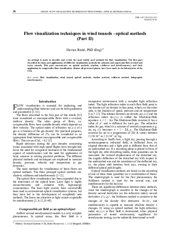 (PDF) Flow visualization techniques in wind tunnels–optical methods (Part II)