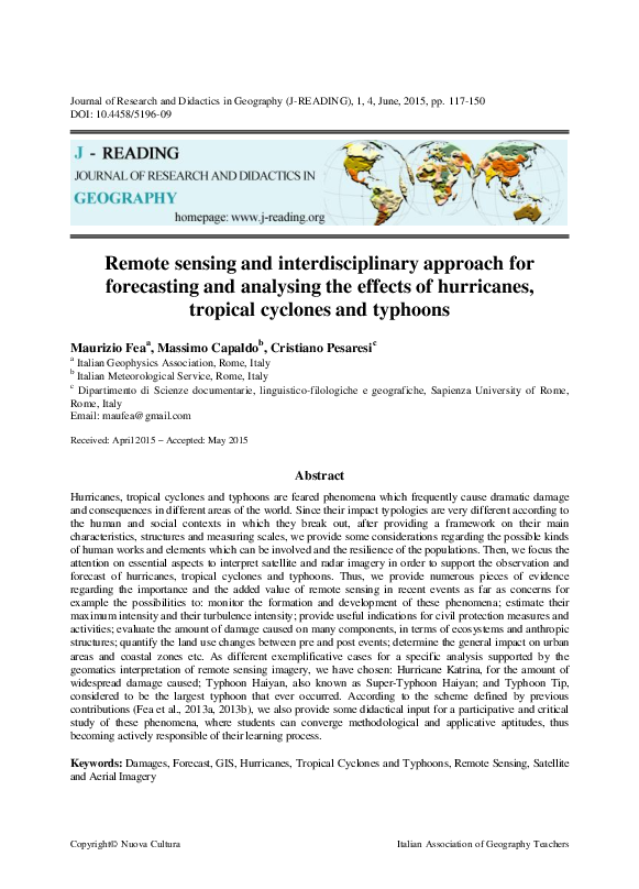 (PDF) Remote sensing and interdisciplinary approach for forecasting and ...