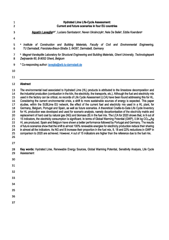 (PDF) Hydrated lime life-cycle assessment: Current and future scenarios ...